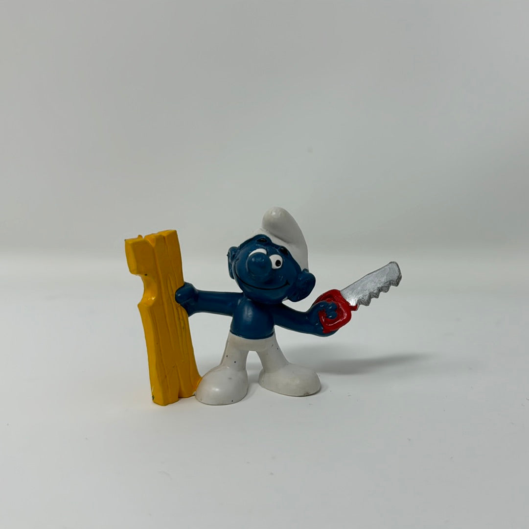 Smurfs Handy Smurf Carpenter Saw Wood Vintage Figure 1979 PVC Toy Figu ...