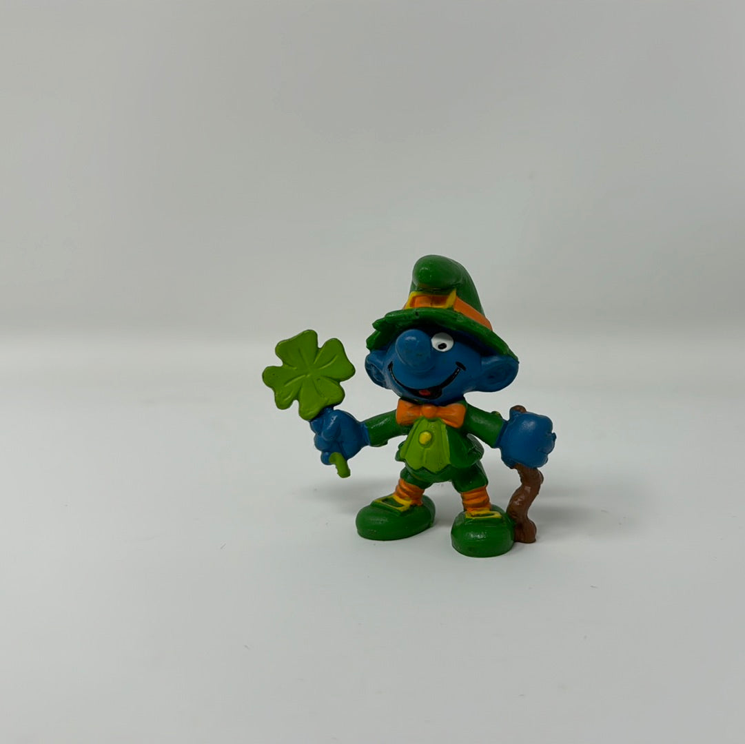 Vintage 1982 Irish Smurf Good Luck Leprechaun Green 4 Leaf Clover Peyo ...