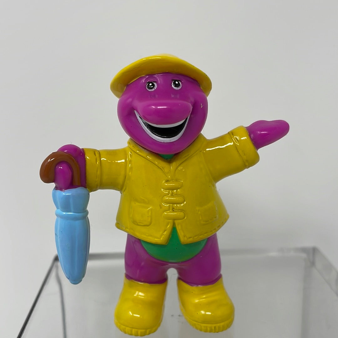 Vintage 1998 PVC Barney & Friends 3” Figure Raincoat Rain Umbrella ...