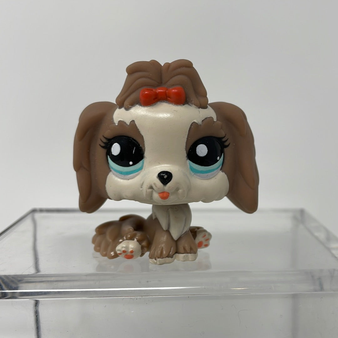 2009 LPS #2130 Brown Lhasa Apso Dog With Red Bow and Blue Eyes ...
