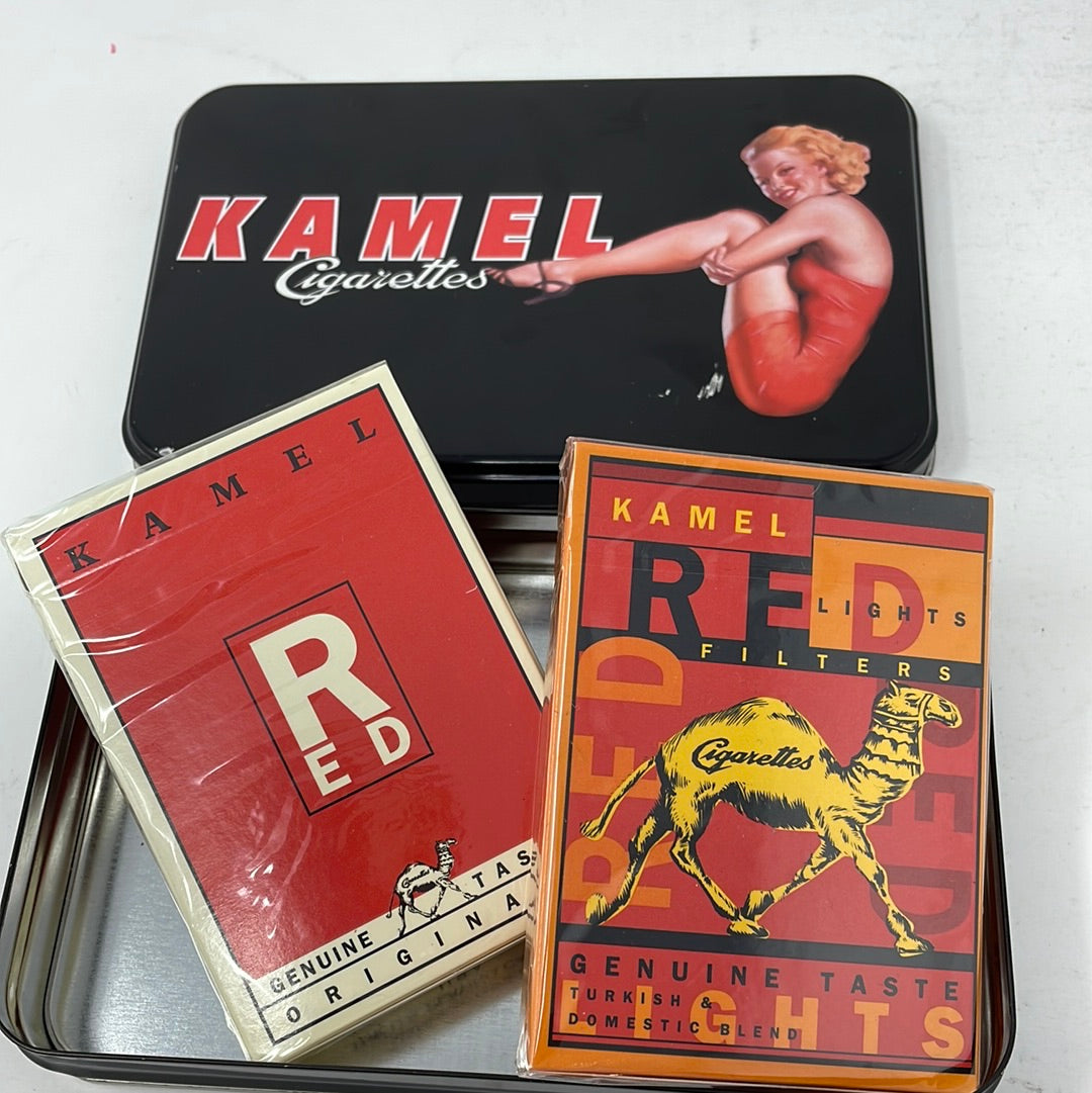 KAMEL Cigarettes Vintage Pin-Up Tin 2 Double Decks Original Sealed Pla ...