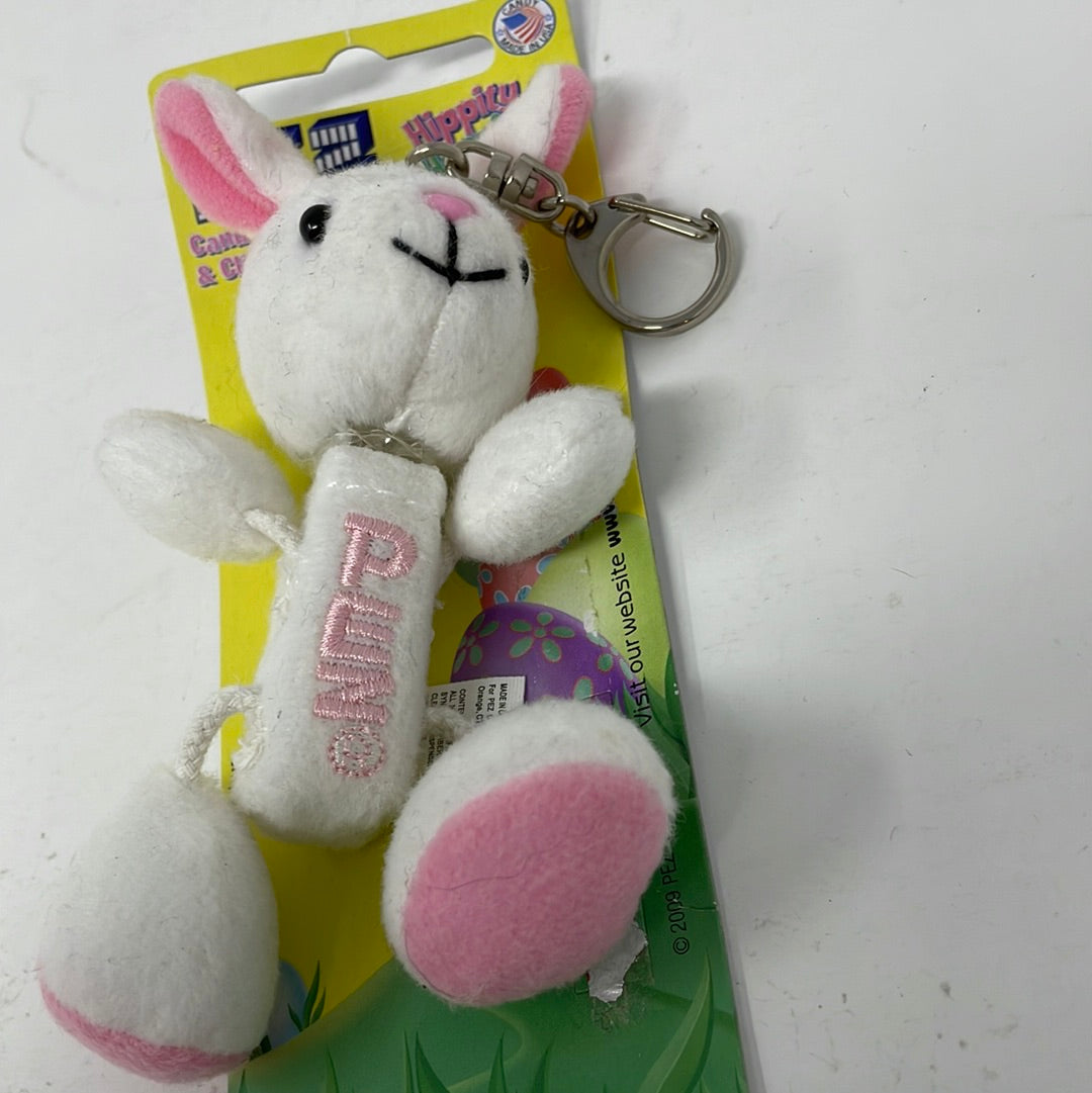 Pez Plush White Easter Bunny Keychain & Candy Dispenser embroidered sp ...